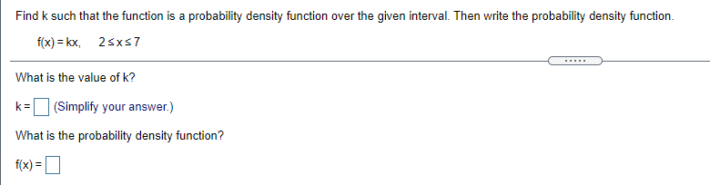 Solved Find k such that the function is a probability | Chegg.com