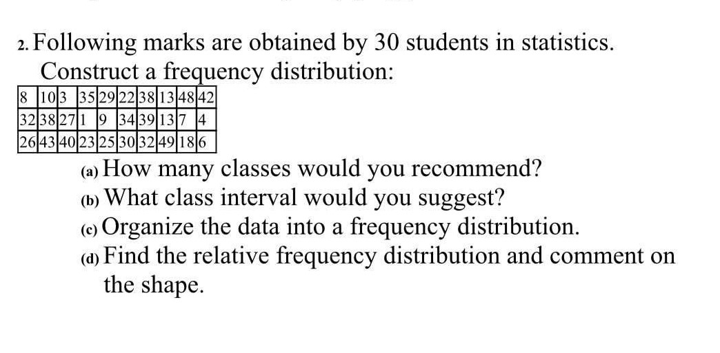 Solved 2. Following marks are obtained by 30 students in | Chegg.com