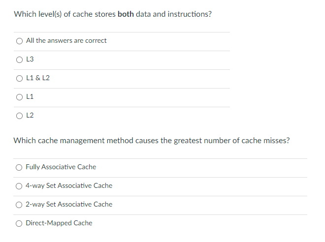 Solved Which level(s) of cache stores both data and | Chegg.com