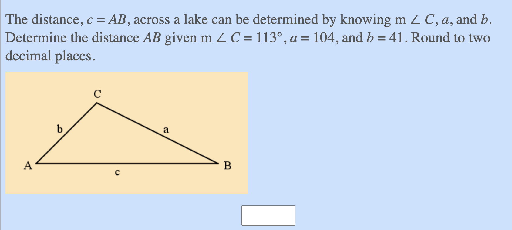 Solved The distance, c=AB, across a lake can be determined | Chegg.com