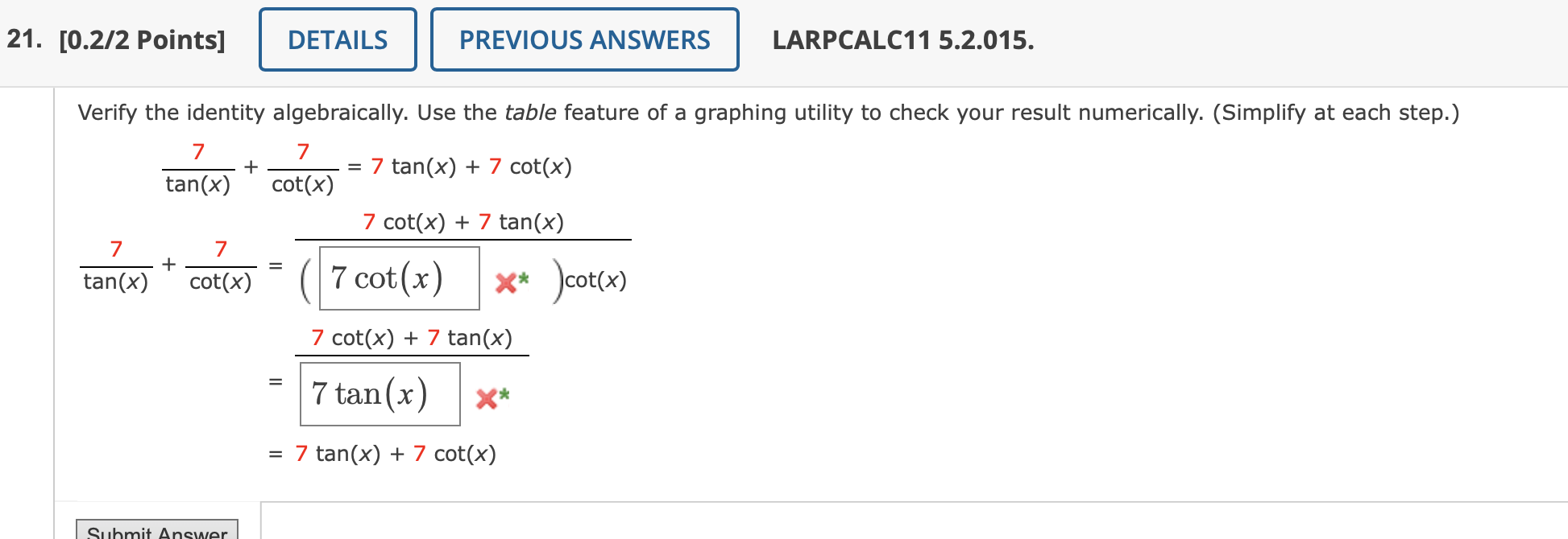 Solved Verify the identity algebraically. Use the table | Chegg.com