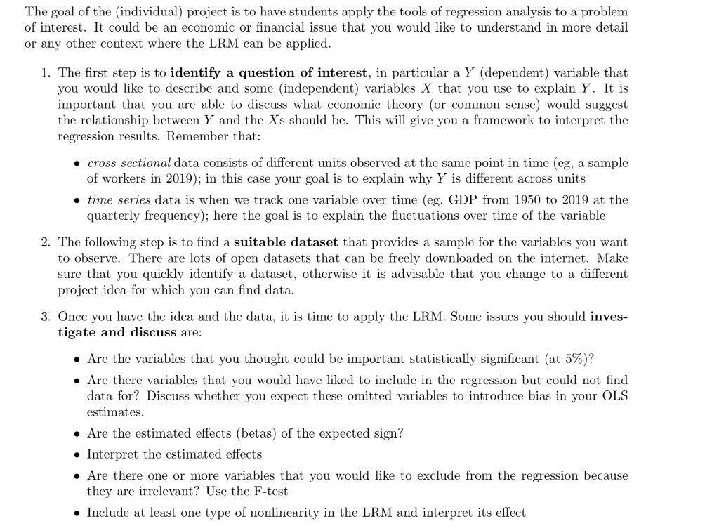 Solved The goal of the individual) project is to have | Chegg.com