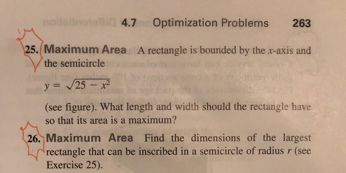 Solved 4.7 Optimization Problems 263 25. Maximum Area the | Chegg.com