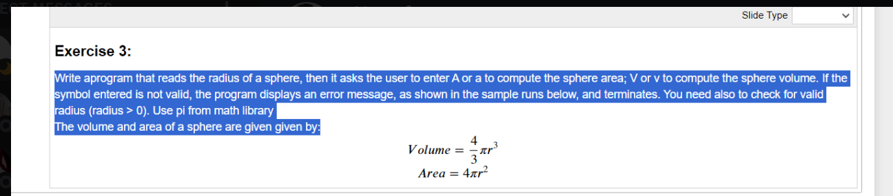 Solved Exercise 3: Write aprogram that reads the radius of a | Chegg.com