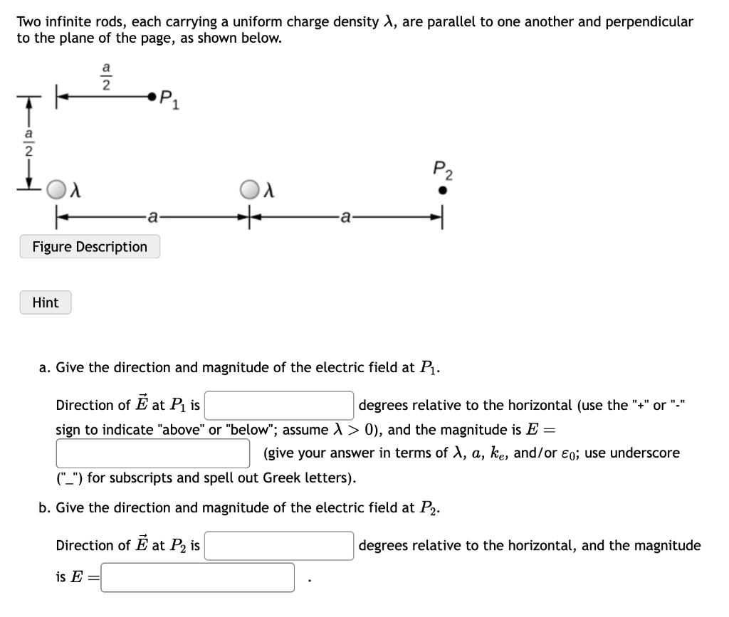 Solved Two infinite rods, each carrying a uniform charge | Chegg.com