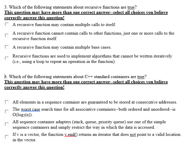 Solved 3. Which of the following statements about recursive | Chegg.com