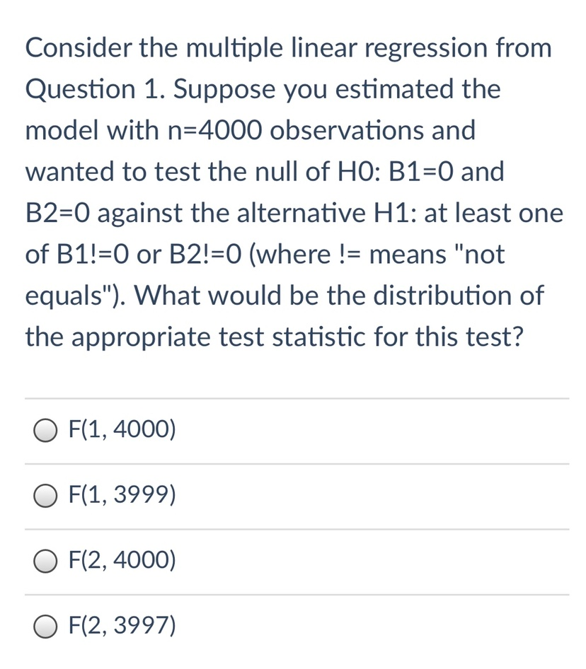 Solved Consider the multiple linear regression from Question | Chegg.com