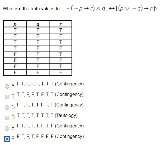 Solved What are the truth values for [n(~p→r)^q]이(p V-q)- | Chegg.com