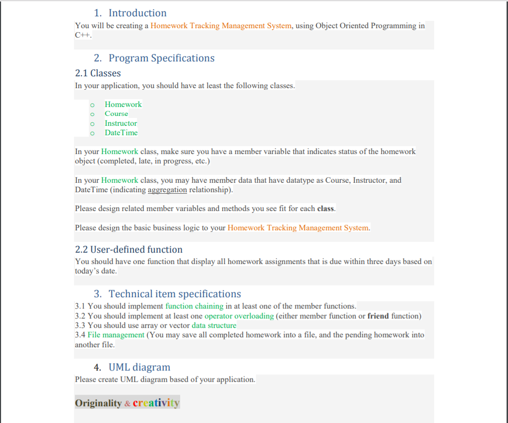 1 Introduction Creating Homework Tracking Management System Using Object Oriented Programm