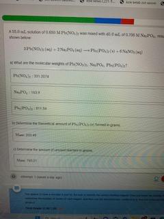 Solved A 55.0 mL solution of 0.650MPb(NO3)2 was mixed with | Chegg.com