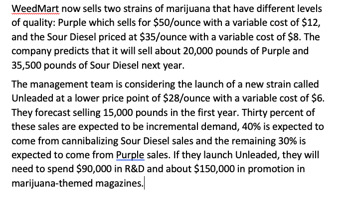 Solved WeedMart now sells two strains of marijuana that have | Chegg.com