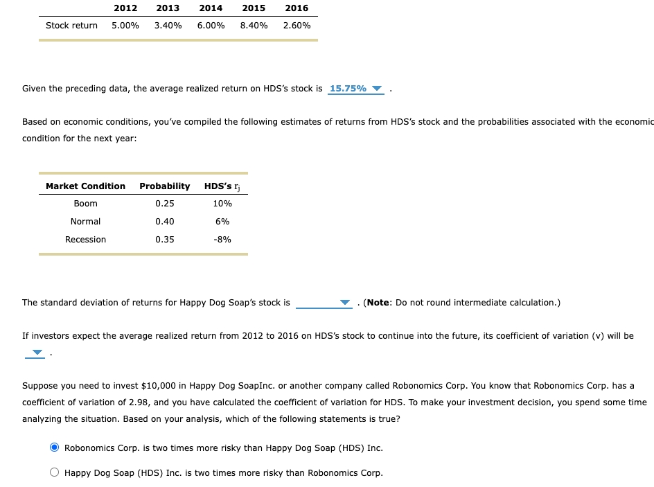 Solved Given the preceding data, the average realized return | Chegg.com