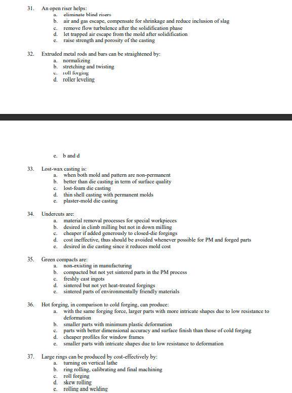 Solved 31. An open riser helps : eliminate blind risers b. | Chegg.com