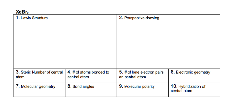 Solved XeBr2 1. Lewis Structure 2. Perspective drawing 3. | Chegg.com