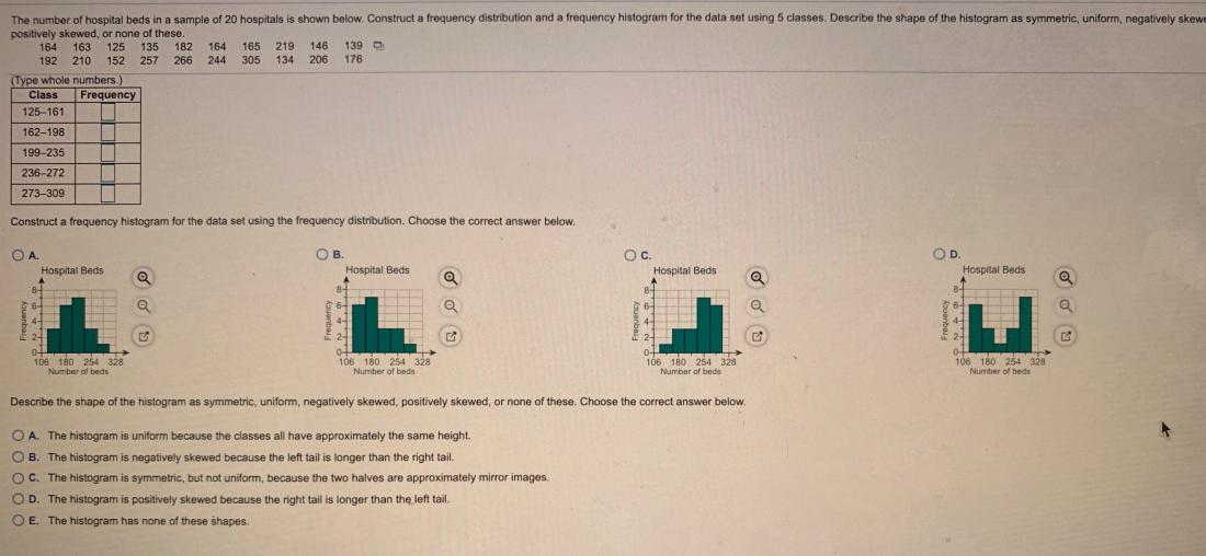 Solved The number of hospital beds in a sample of 20 | Chegg.com
