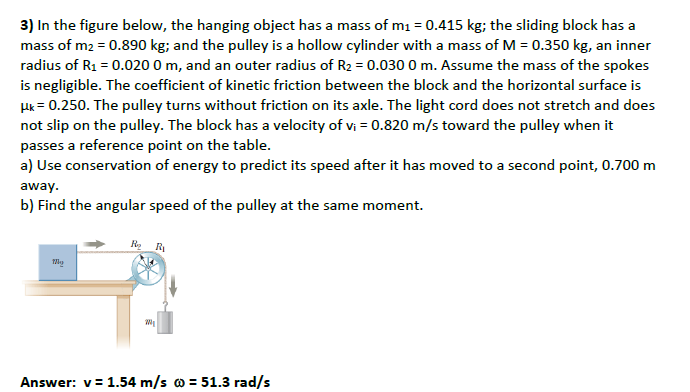 Solved 3 In The Figure Below The Hanging Object Has A Mass