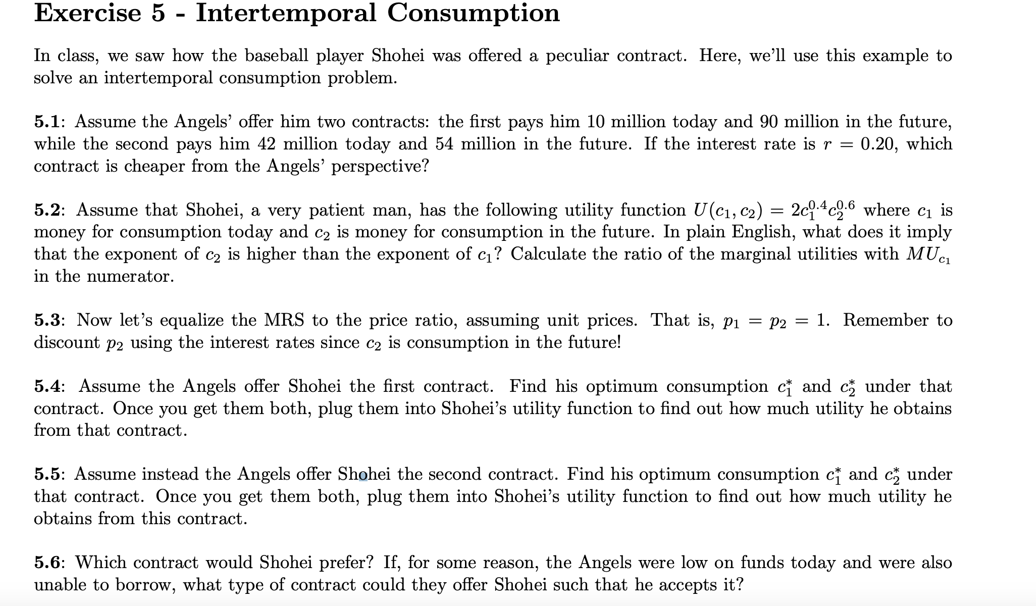 Solved Exercise 5 intertemporal Consumptionin Class We 7735