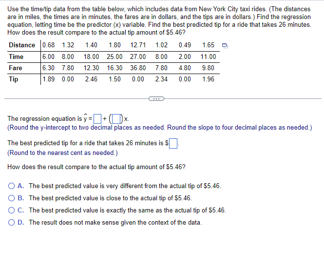 Solved Use the time/tip data from the table below, which | Chegg.com