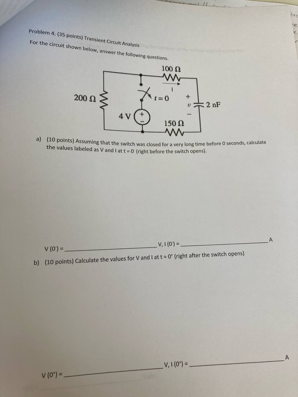 Solved Problem 4 35 Points Transient Circuit Analysis