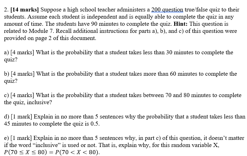 Solved 2. [14 marks] Suppose a high school teacher | Chegg.com