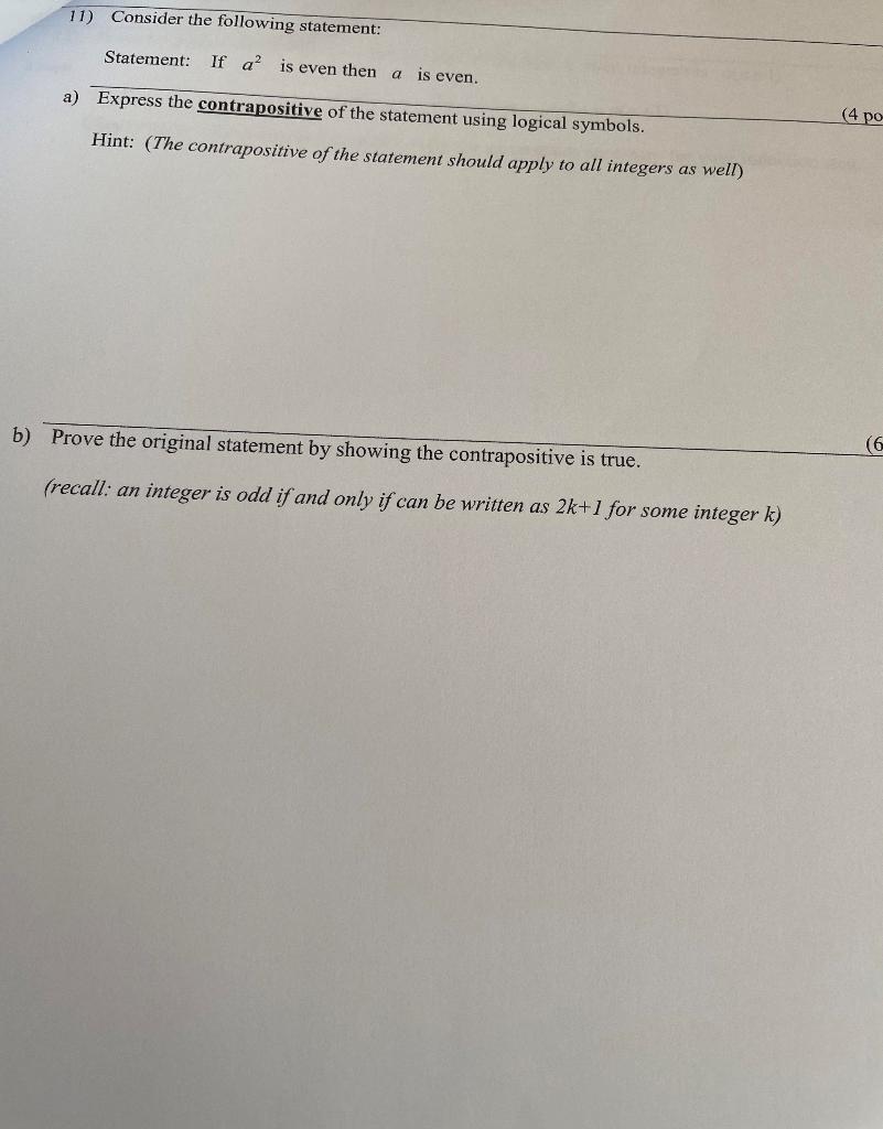 Solved 11) Consider the following statement: Statement: If | Chegg.com