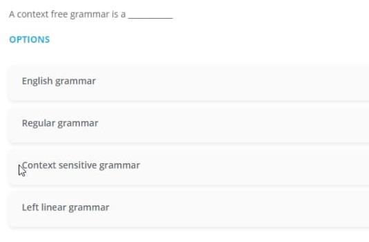 Solved A context free grammar is a OPTIONS English grammar | Chegg.com