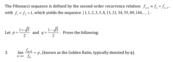 Solved The Fibonacci sequence is defined by the second-order | Chegg.com