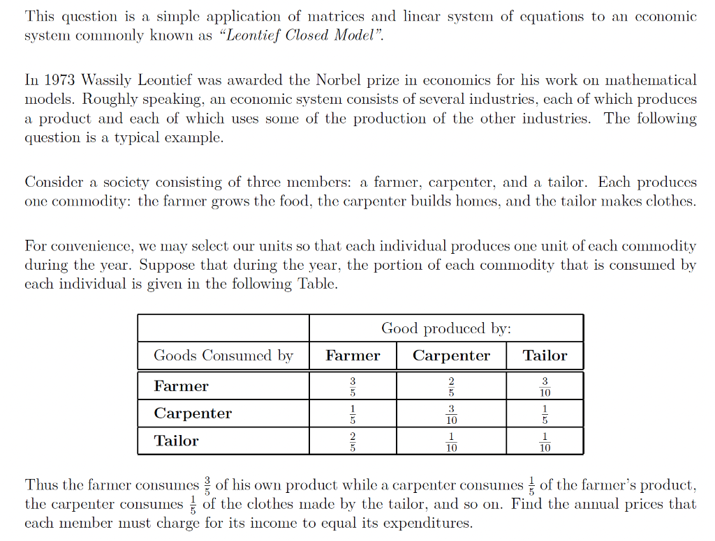 Solved This question is a simple application of matrices and | Chegg.com