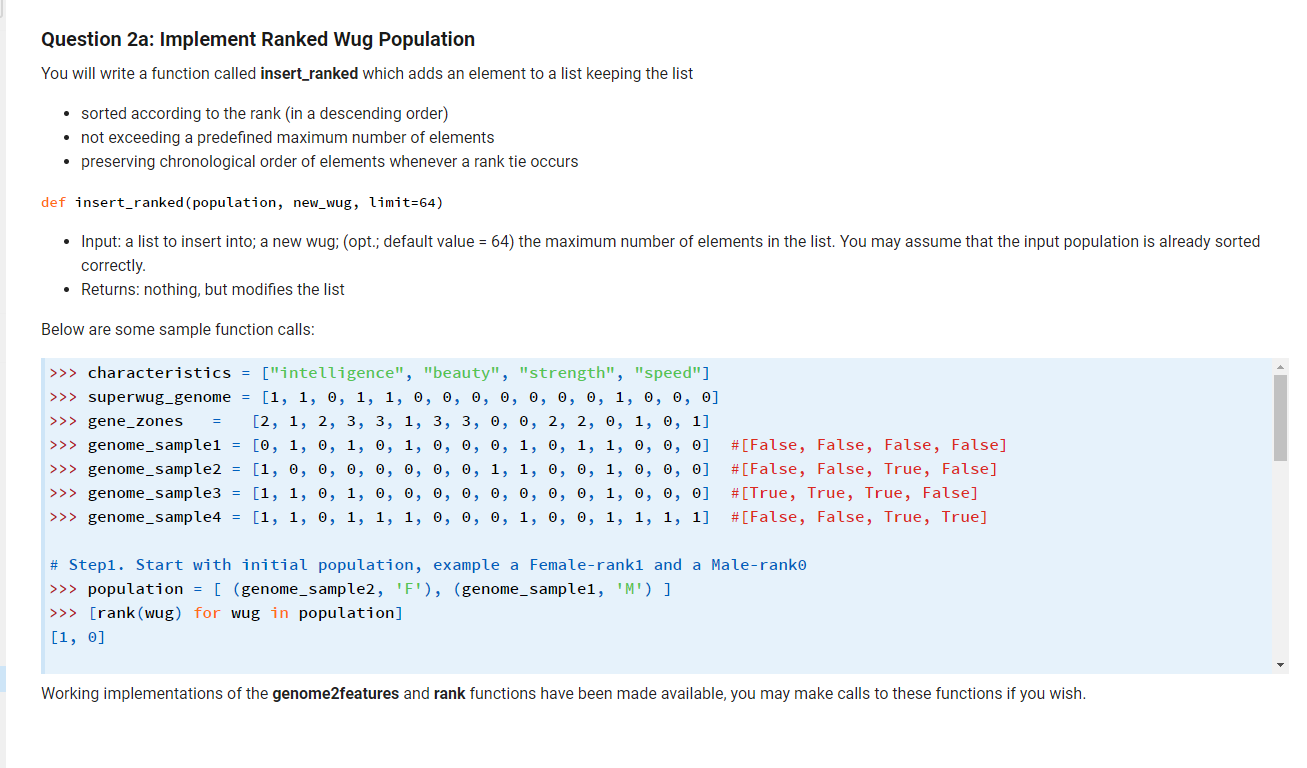 Solved Wug Characteristics Each wug has the following four | Chegg.com