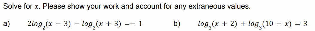 Solved Solve for x. Please show your work and account for | Chegg.com