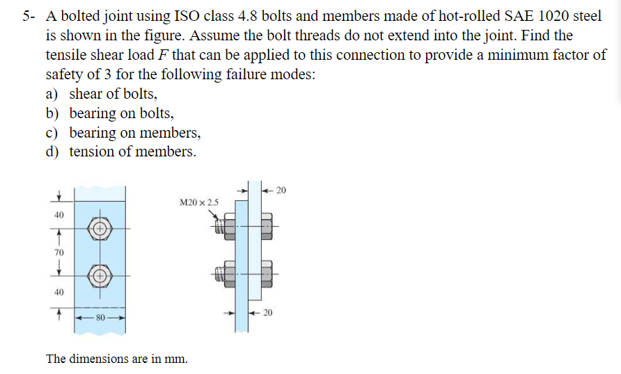 Solved 5- A bolted joint using ISO class 4.8 bolts and | Chegg.com