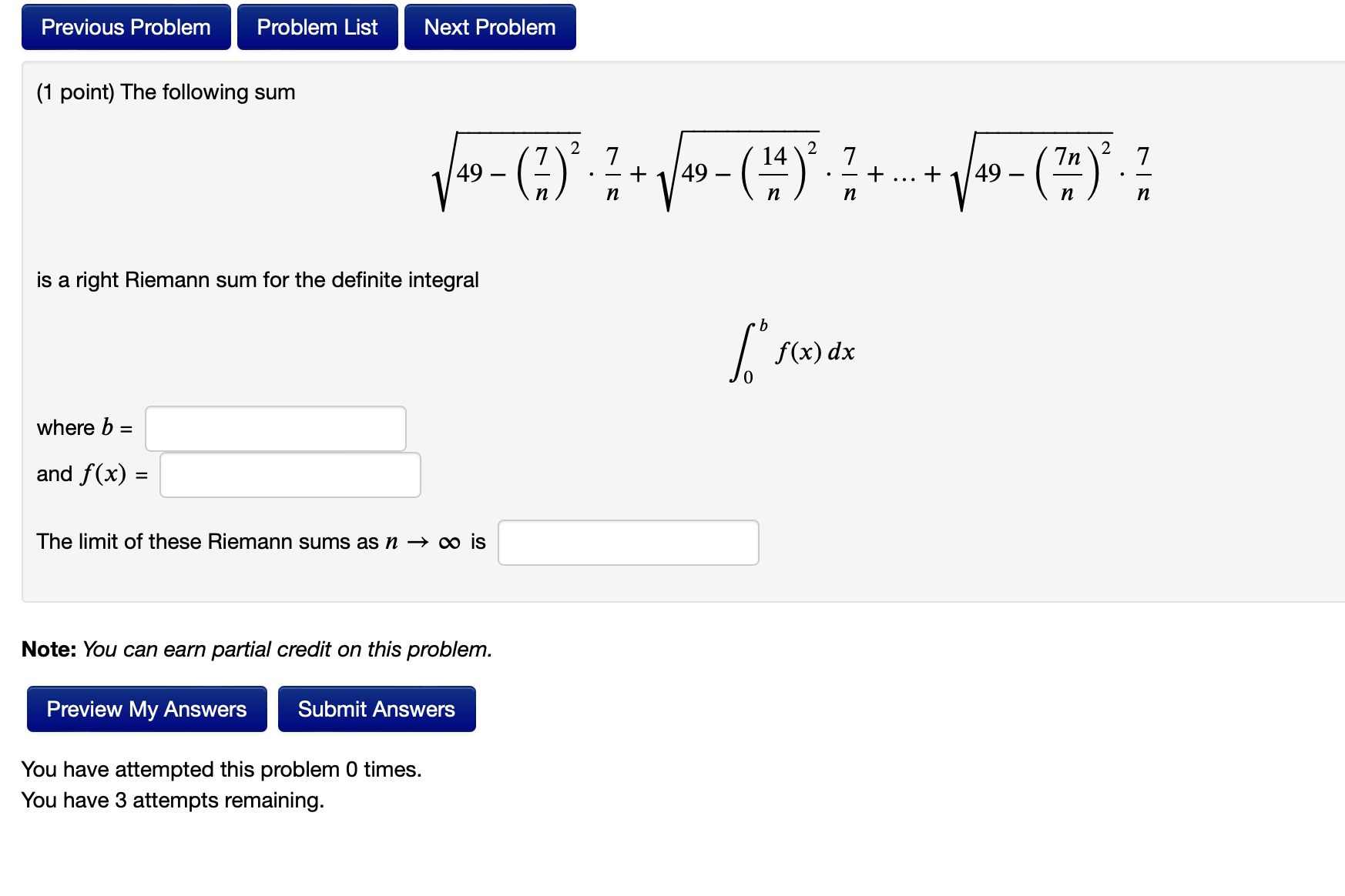 Solved (1 point) The following sum | Chegg.com