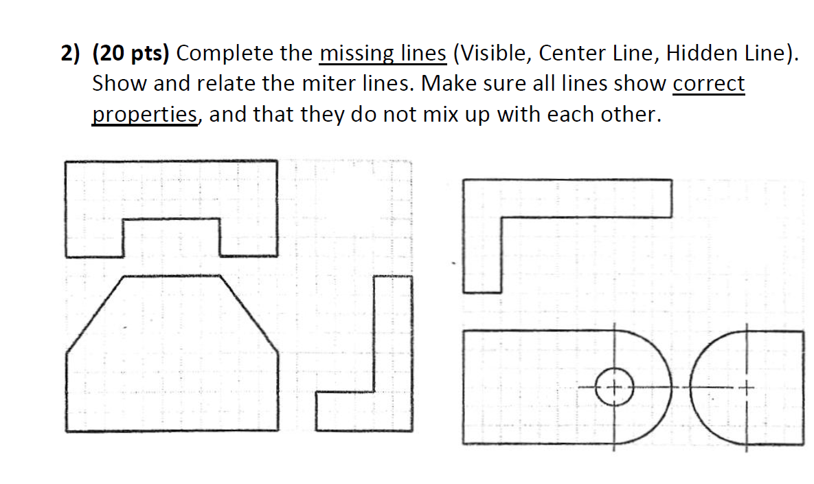 Solved 2) (20 pts) Complete the missing lines (Visible, | Chegg.com