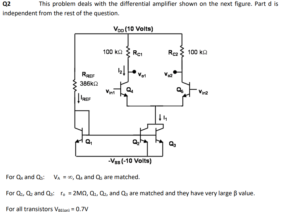 Solved Q2 This problem deals with the differential amplifier | Chegg.com