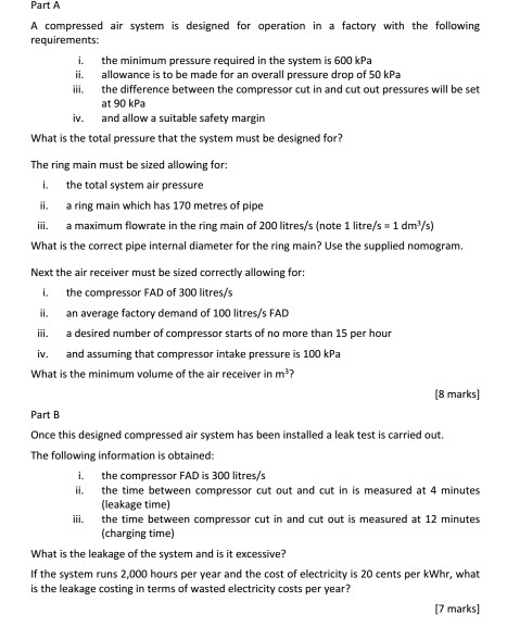 Solved Part A A compressed air system is designed for | Chegg.com