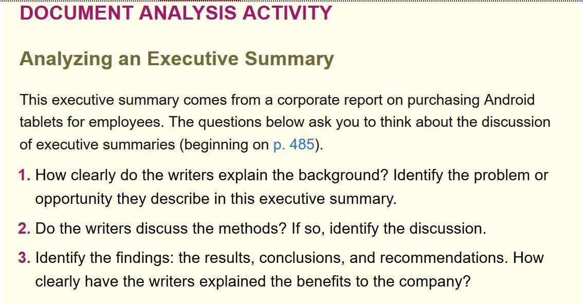 Solved DOCUMENT ANALYSIS ACTIVITY Analyzing an Executive | Chegg.com