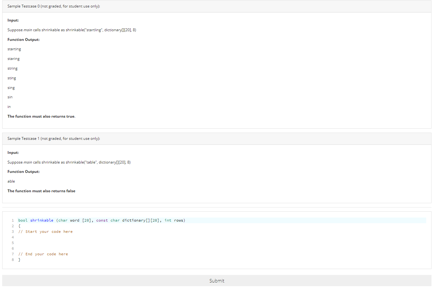 Solved Assignment 4-A - Shrinking Words (C-Strings and 2D | Chegg.com