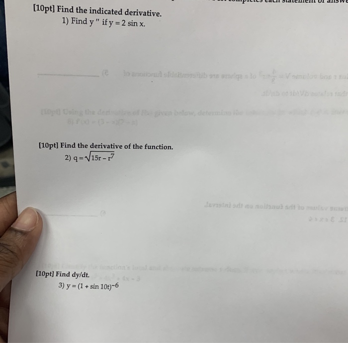 Solved [10pt] Find the indicated derivative. 1) Find y" if y | Chegg.com