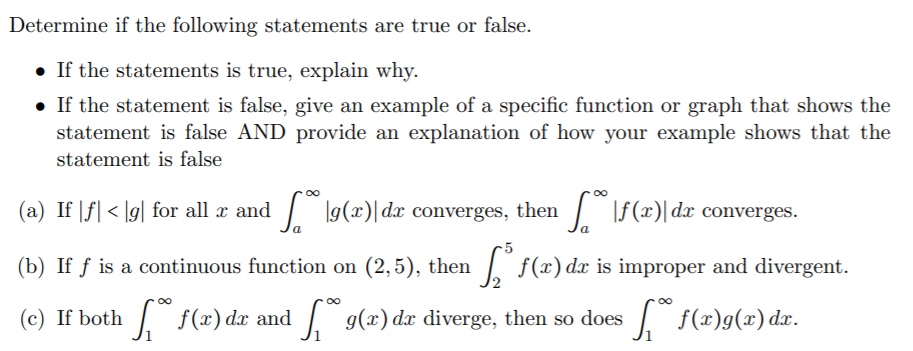 Solved Convergent and Divergent Integrals: Please include | Chegg.com
