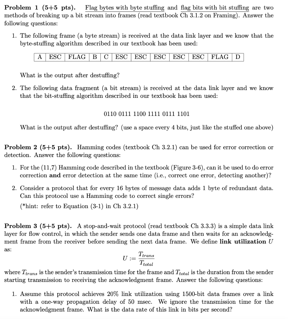 Solved Problem 1 5 5 Pts Flag Bytes With Byte Stuffing