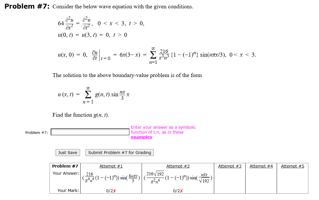 Solved Problem #7: Consider the below wave equation with the | Chegg.com