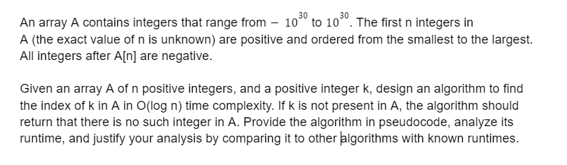Solved An array A contains integers that range from −1030 to | Chegg.com