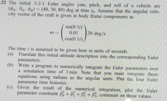 Solved -32 The initial 3-2-1 Euler angles yaw, pitch, and | Chegg.com