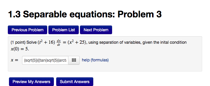 Solved 1.3 Separable equations: Problem 3 Previous Problem | Chegg.com