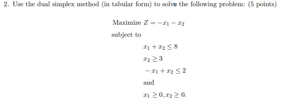 Solved 2. Use the dual simplex method (in tabular form) to | Chegg.com