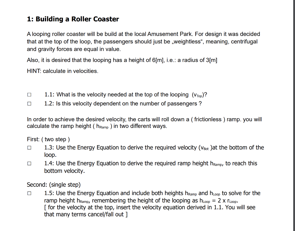Solved 1: Building a Roller Coaster A looping roller coaster | Chegg.com