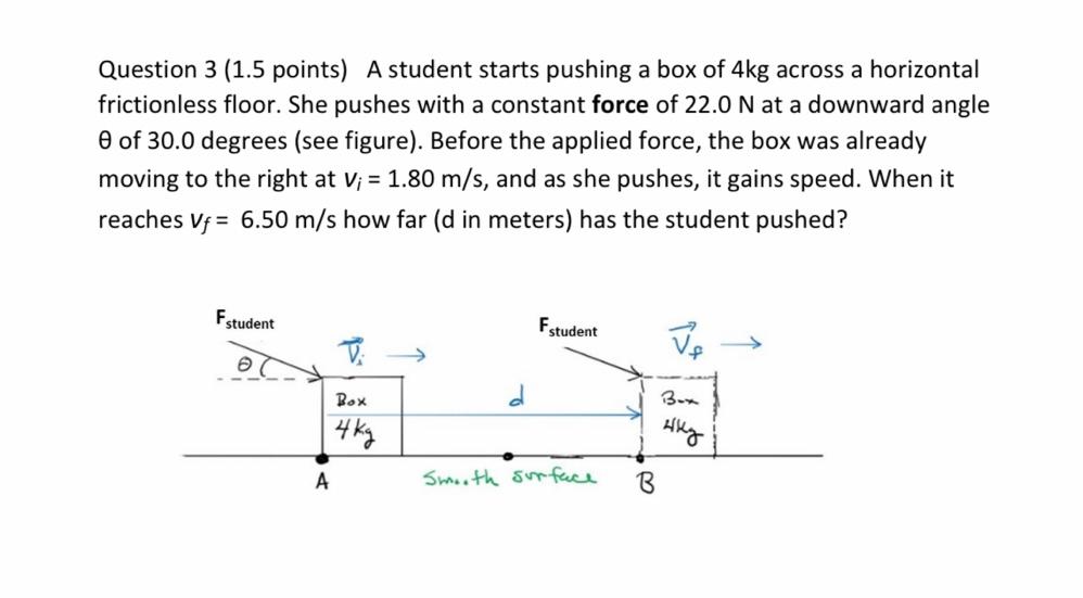 Solved Question 3 ( 1.5 points) A student starts pushing a | Chegg.com