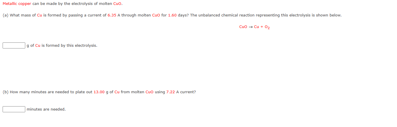 Solved Metallic copper can be made by the electrolysis of | Chegg.com