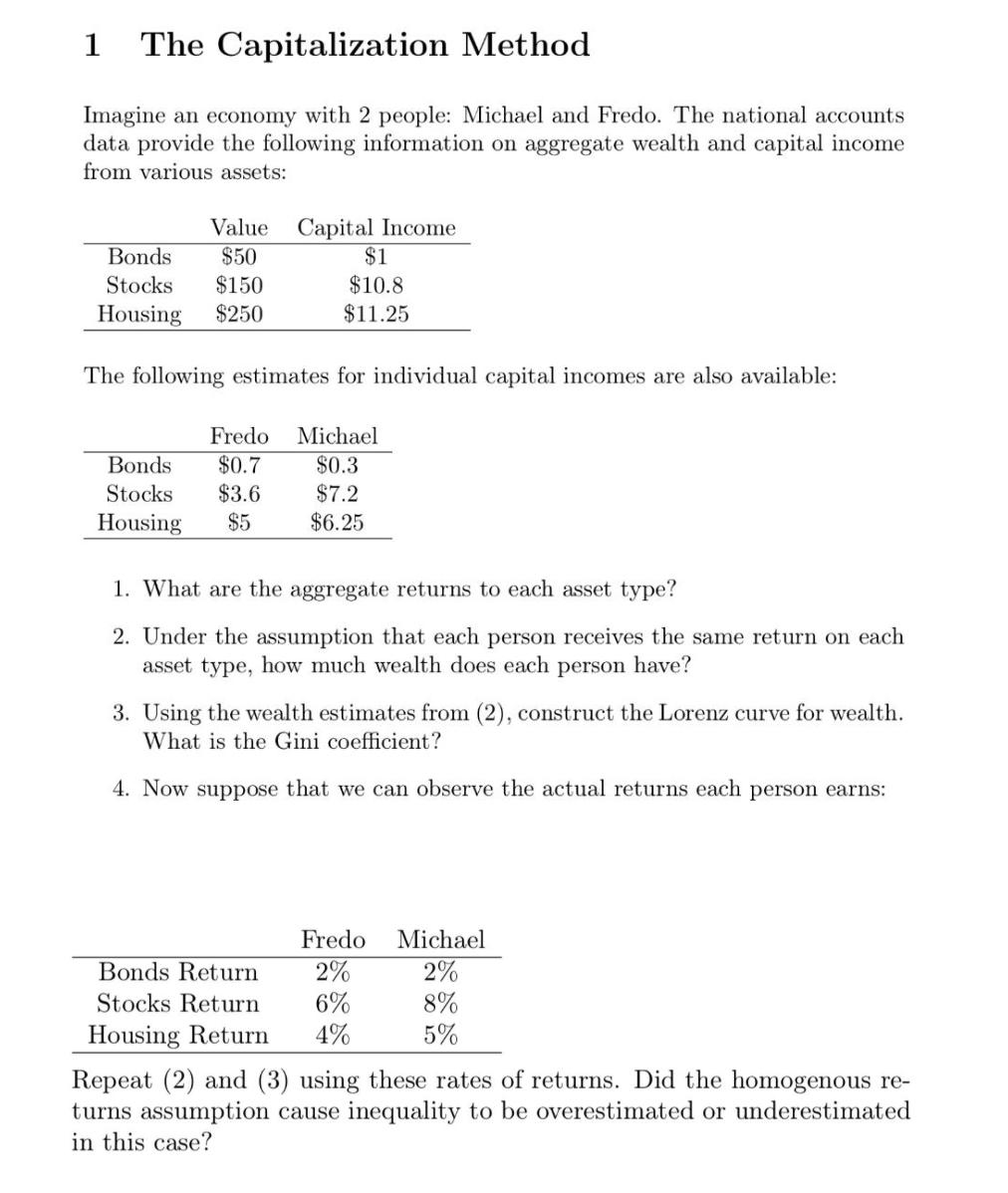 Solved 1 The Capitalization Method Imagine an economy with 2 | Chegg.com