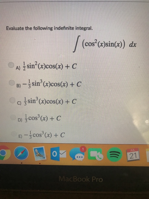 Solved Evaluate the following indefinite integral. cos | Chegg.com